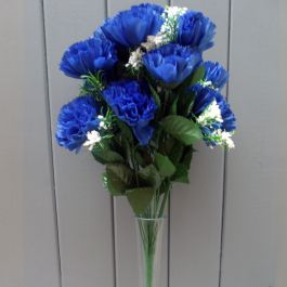 Artificial 45cm Royal Blue Carnations - 18 Heads - Permabloom