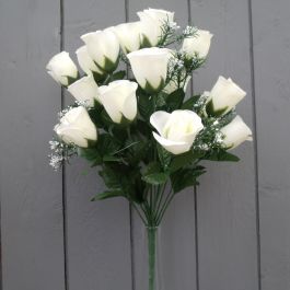 Artificial Ivory Roses - 18 Head Rose Bush - Permabloom