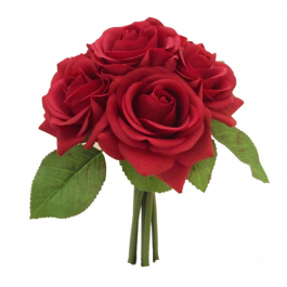 25cm Artificial Real Touch Red Rose Bunch of 6 - Permabloom