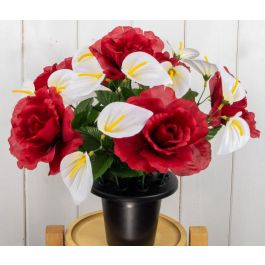 Artificial Rose and Calla Lily Grave Pot - Permabloom