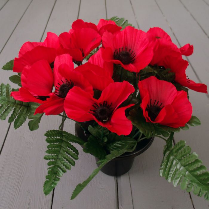 Artificial Red Poppy Grave Pot - Permabloom